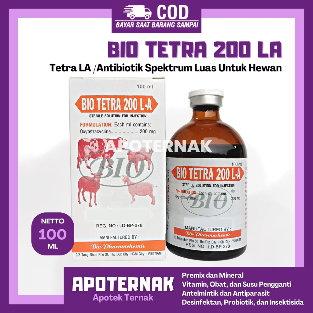 Jual BIO TETRA 200 LA 100 mL - Antibiotik Oxy Tetra Obat infeksi ...