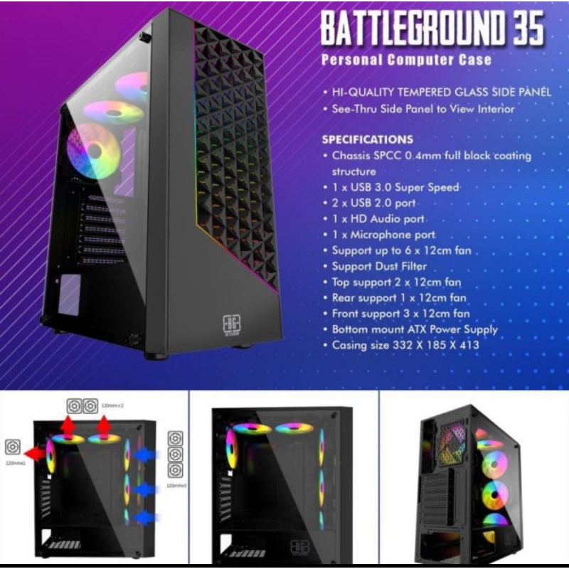 Jual Casing Gaming Simbadda Battleground 35 Tempered Glass ATX NO FAN ...