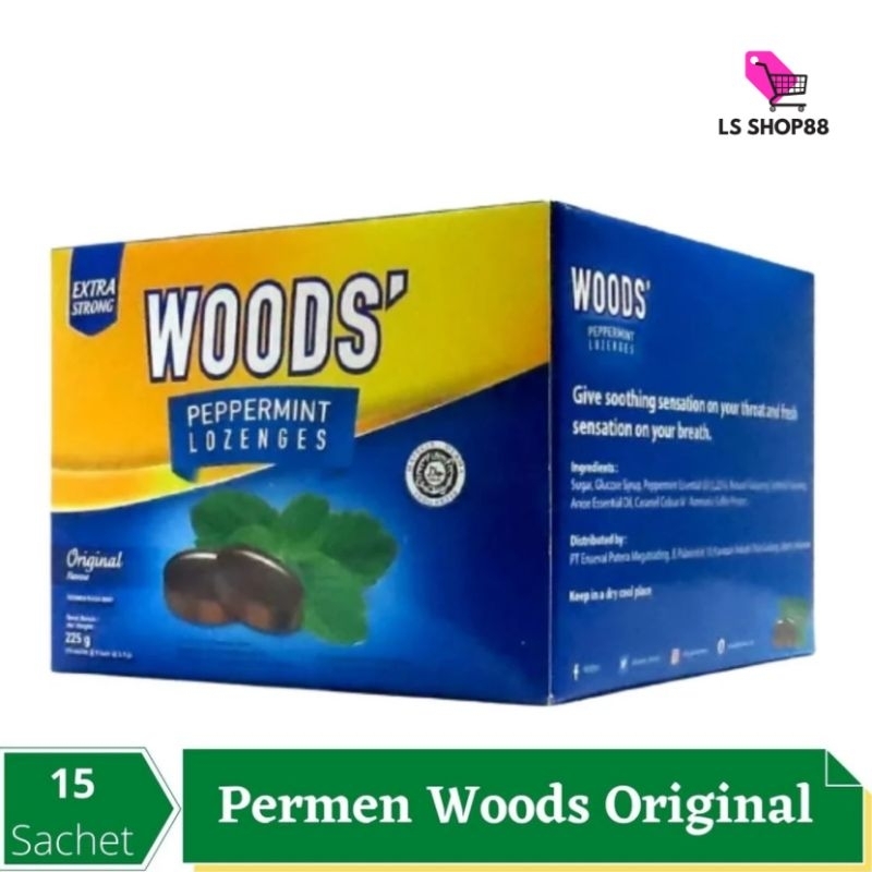 Jual Permen WOODS' Peppermint Lozenges 1box isi 15 Sachet ( Original ...