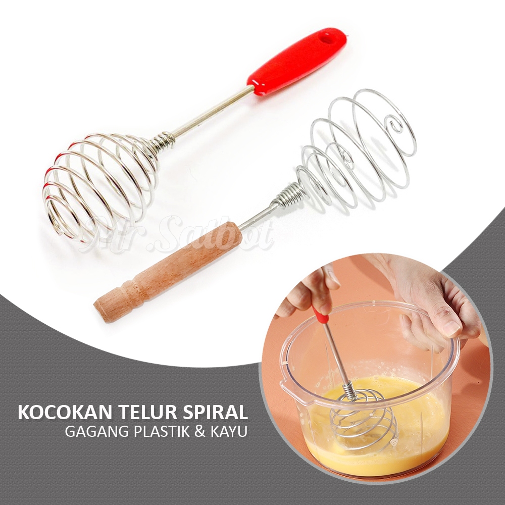 Jual Kocokan Telur Spiral Manual Gagang Plastik & Kayu Stainless Hand ...