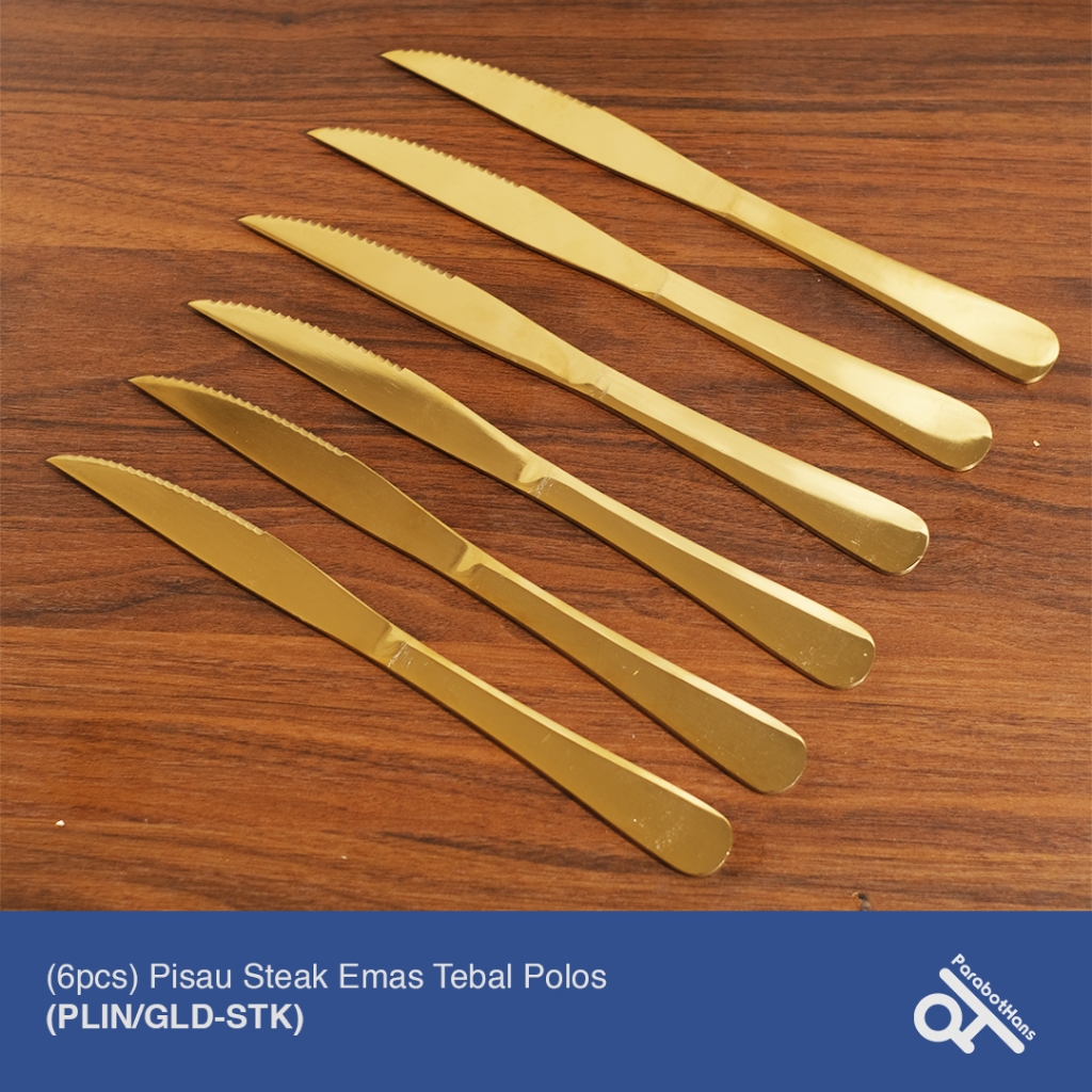 Jual (6 pcs ) Pisau Steak Emas Tebal Hotel Stainless Steel Gold Steak ...