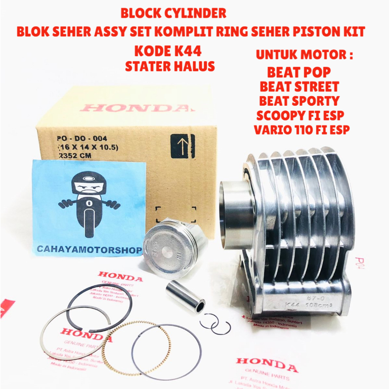 Jual BLOCK CYLINDER BLOK SEHER ASSY SET KOMPLIT RING SEHER PISTON KIT KODE K44 HONDA BEAT POP ...