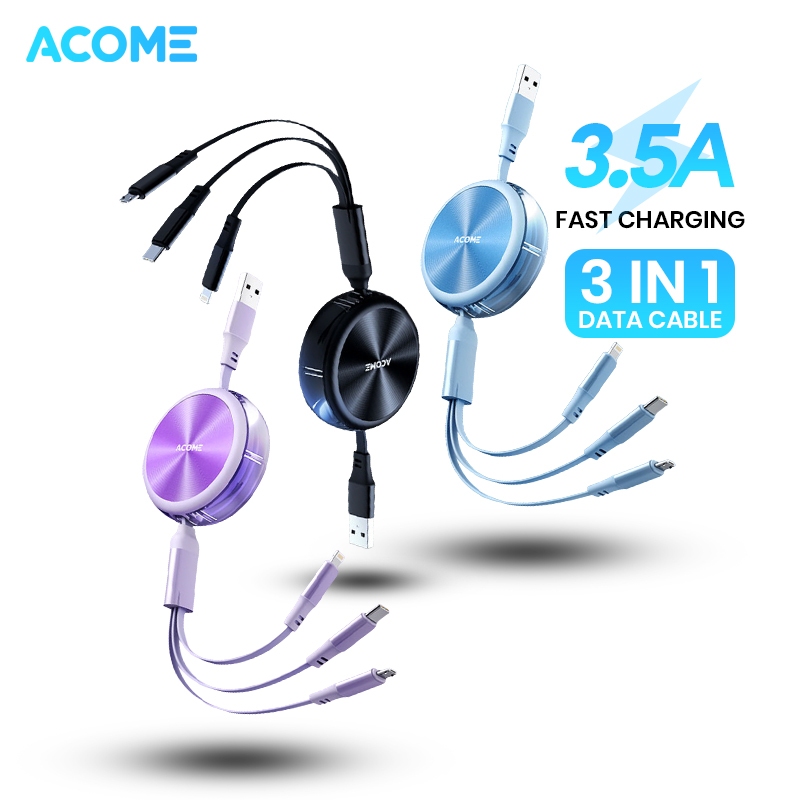 Jual ACOME 3 in 1 Retractable Data Cable / Kabel Data 3 in 1 Fast ...
