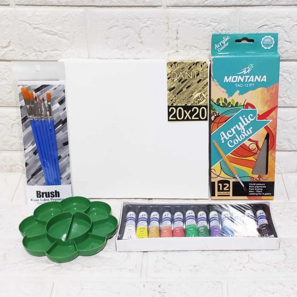 Jual Paket Melukis Kanvas 20x20 Kuas Palet | Shopee Indonesia