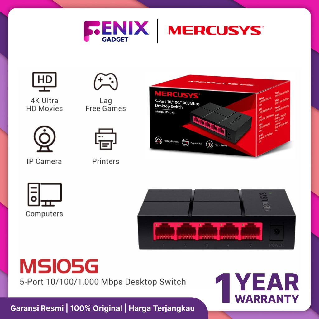 Jual Mercusys MS105G Desktop Switch 5-Port 10/100/1000 Mbps HUB Switch ...