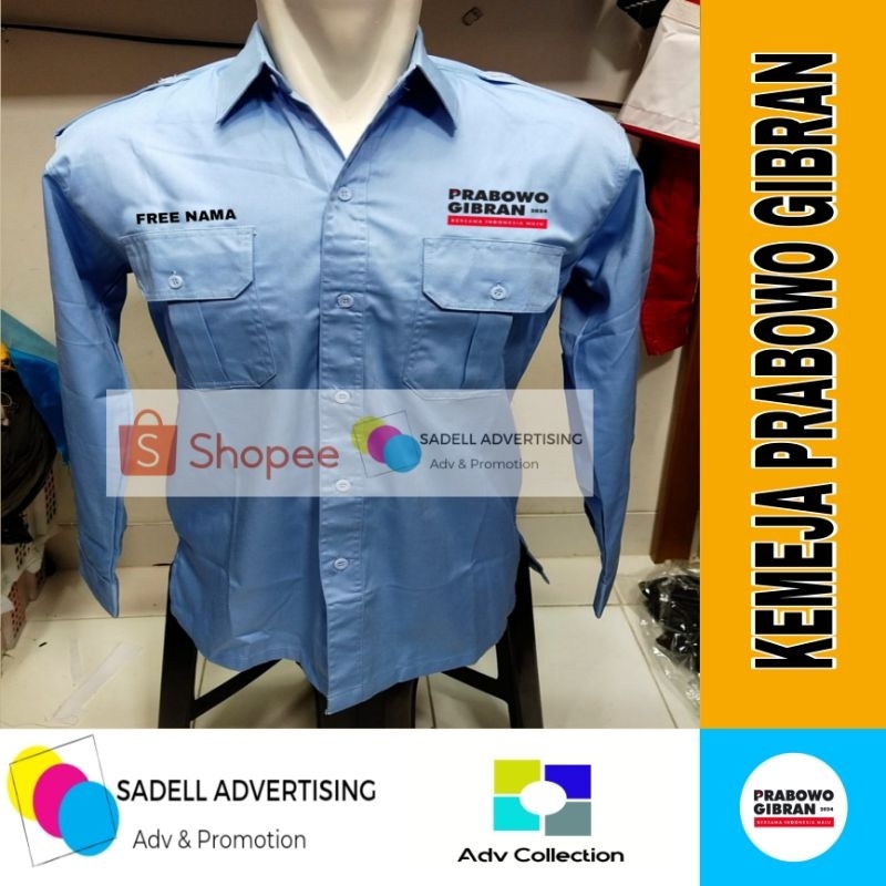 Jual Kemeja Prabowo Gibran Biru Muda PDH PDL Lengan Panjang Pria Full Bordir | Shopee Indonesia
