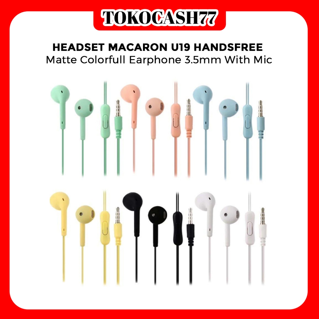 Jual HEADSET MACARON U19 HANDSFREE Matte Colorfull Earphone 3.5mm With ...