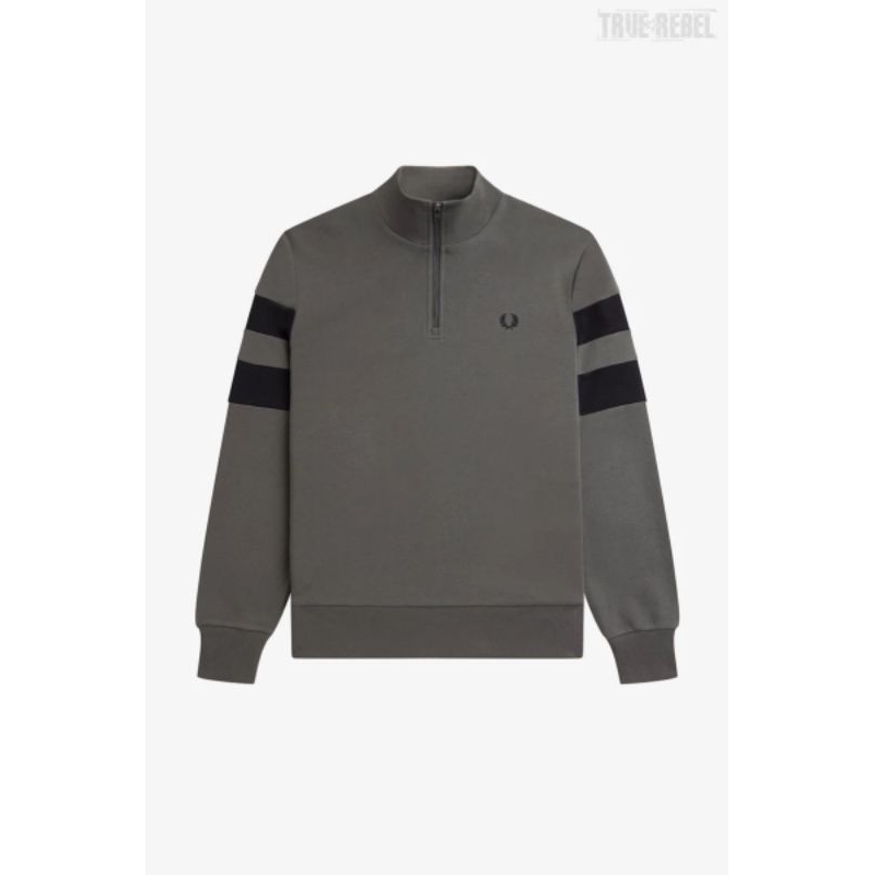 Jual Fred Perry Quarter Zip Tipped Sleeve Sweatshirt Field Green ...