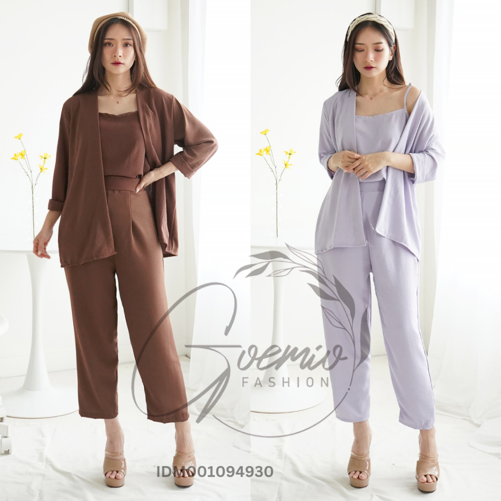 Jual ilook | Hana 3 in 1 Set Blazer Lengan 3/4 Celana Panjang Crinkle setelan formal Wanita ...