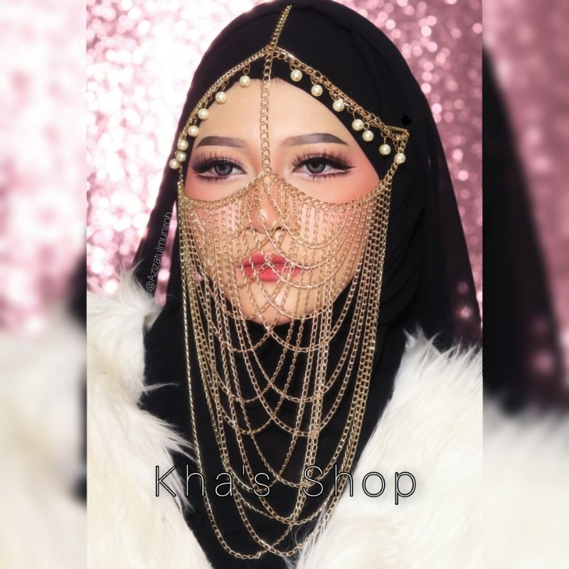 Jual (KH-116) Face Chain Mask Cadar Rantai Aksesoris Arabian Mutiara ...