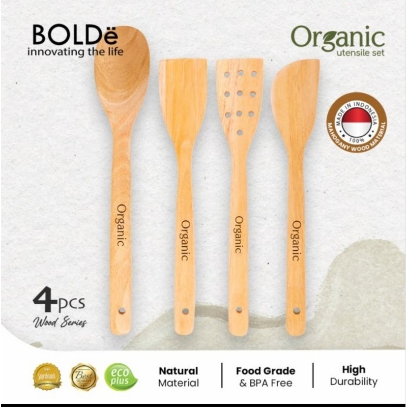 Jual BOLDe Utensil Set ORGANIC 4 Pcs Wood Series - Spatula Set Kayu ...