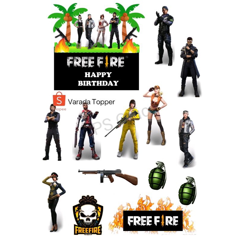 Jual Topper Cake Tema FREE FIRE Free Request Nama/Hiasan Kue Ultah FREE ...