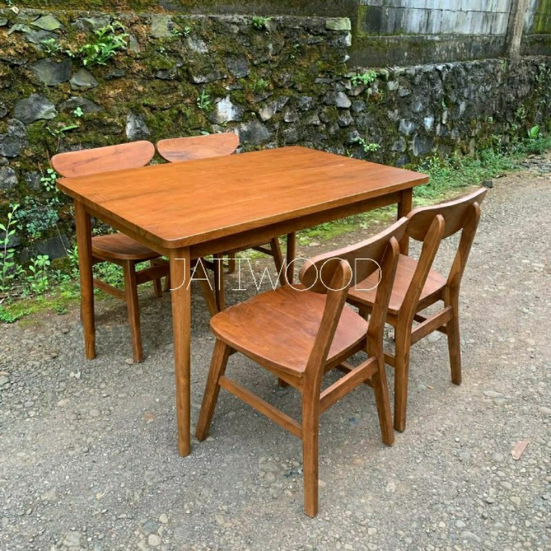 Jual Set meja makan kayu jati minimalis 4 kursi retro, kursi cafe resto | Shopee Indonesia