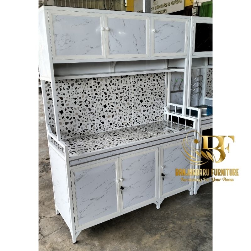 Jual Kitchen Set Portabel Lantai Rata Lemari Atas ( ACP White Marble ...