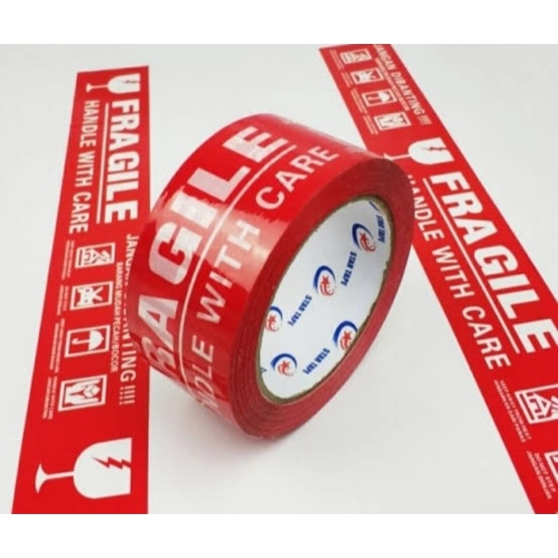 Jual Lakban Isolasi Tape Fragile Merah 2" x 73 Meter / 80 Yard Labkban ...