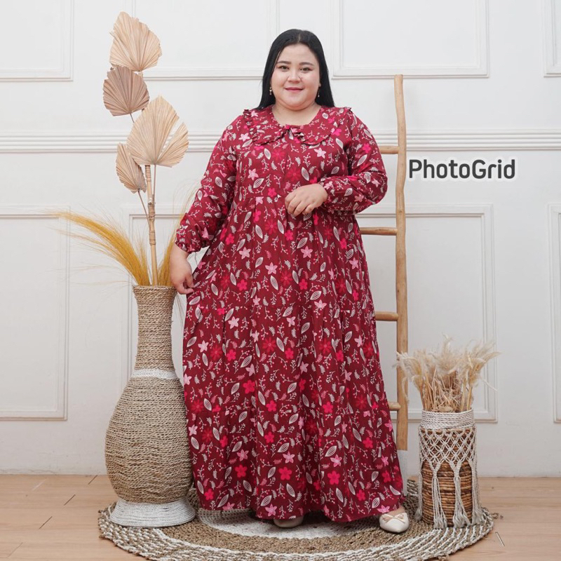 Jual MIDI DRESS JUMBO RAYON LD 130 MOTIF TERBARU MUAT BB 100 KG BUSUI | GAMIS RAYON MOTIF BUNGA ...