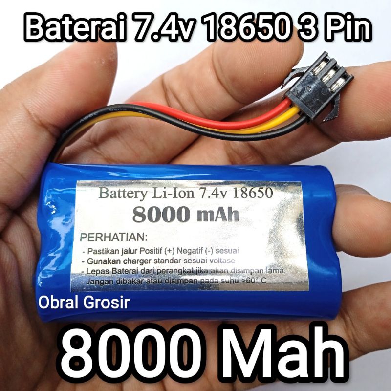 Jual Baterai RC 3 Pin 7.4 7,4 v Volt 18650 14500 Soket 3pin Multi Jst ...