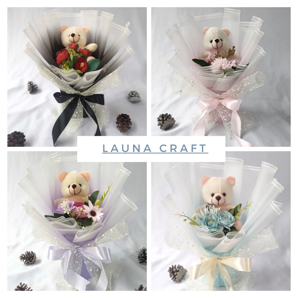 Jual Launa Craft Buket Boneka+Bunga Artificial spesial pastel premium ...