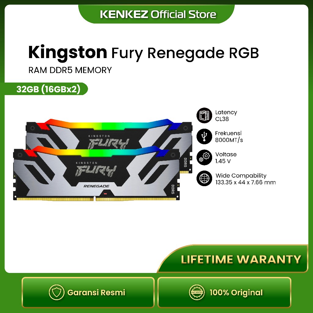 Jual Kingston FURY RENEGADE RGB RAM PC 32GB DDR5 8000MHz CL38 - 16GBx2 | Shopee Indonesia