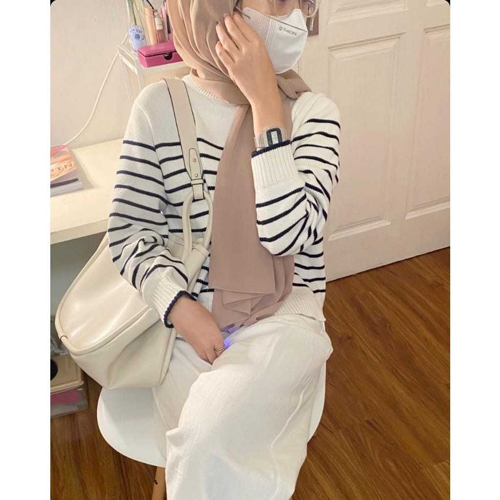 Jual Sweater rajut wanita stripe-haru kniit premium | Shopee Indonesia
