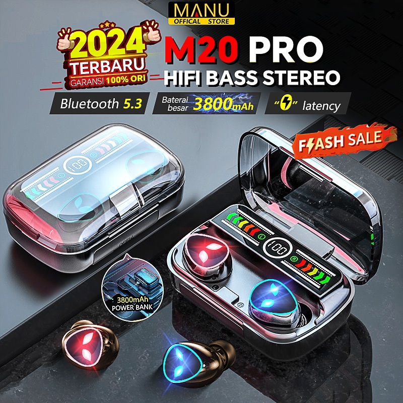 Jual TWS M20 Pro Wireless Earphone Bluetooth V5.3 TWS Gaming Headset Powerbank 3800mAh Nirkabel ...