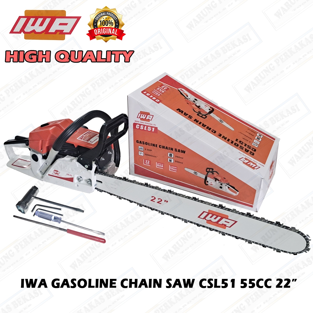 Jual IWA Chainsaw 2 Tak CSL51 22" 55cc Mesin Bensin 2T Gergaji Tebang ...
