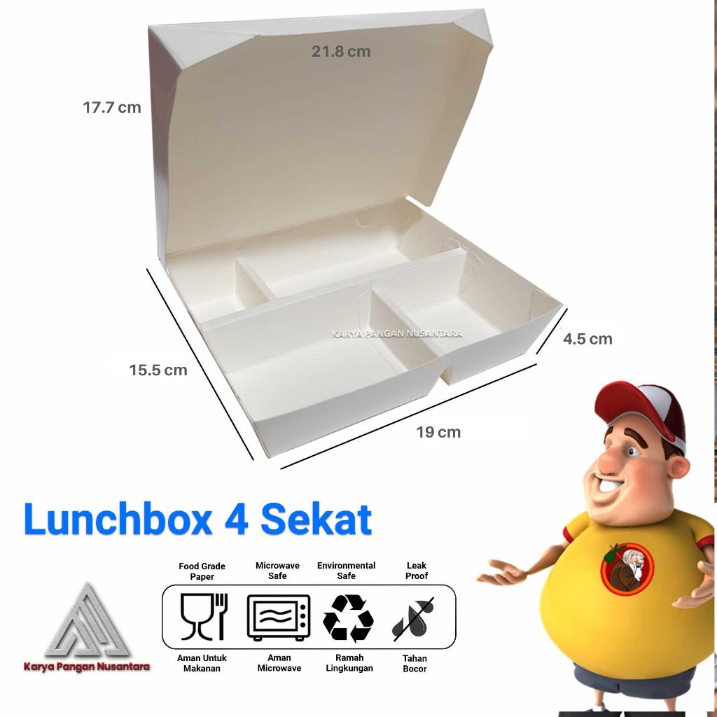 Jual PAPER LUNCH BOX BENTO 4 SEKAT FOOD GRADE KOTAK MAKAN KERTAS ...