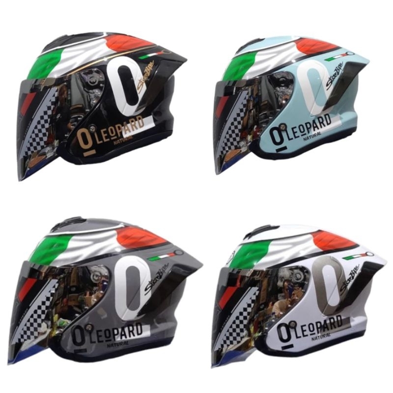 Jual Helm JS Armor Half Face Motif Leopard Spoiler 3D Visor Silver ...