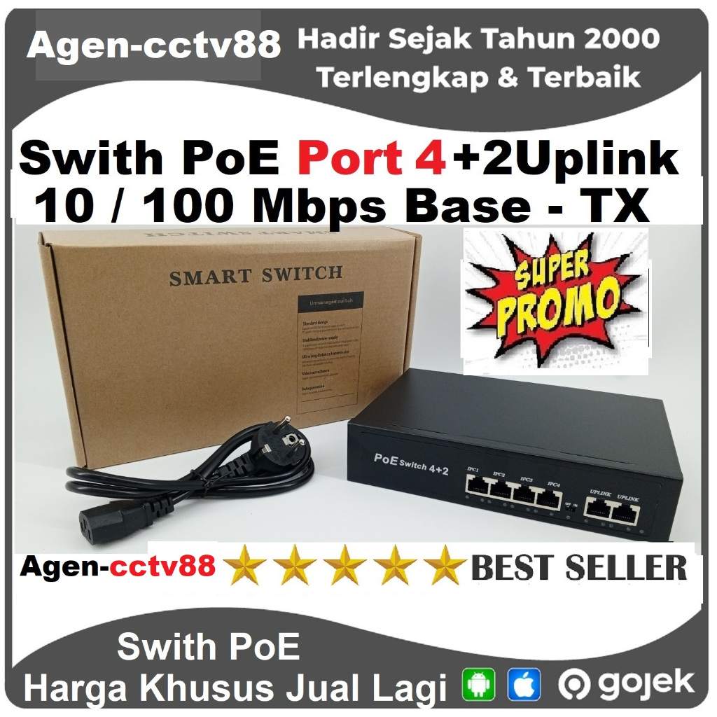 Jual Poe Switch PoE 4 Port+2 Uplink HighTechnology 10/100 Mbps Base-TX ...