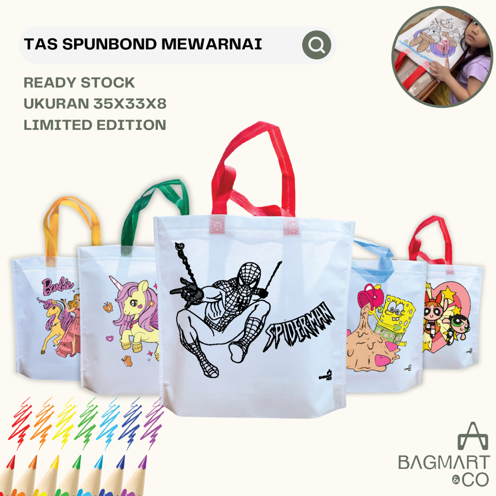 Jual Tas Spunbond Mewarnai 33x35x8 Motif Lucu Melukis Anak Goodie Bag ...