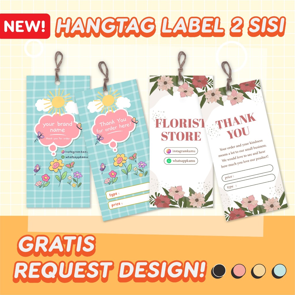 Jual Cetak Tag Label Baju Aksesoris Merk Produk Hampers 2 Sisi Hang Tag ...
