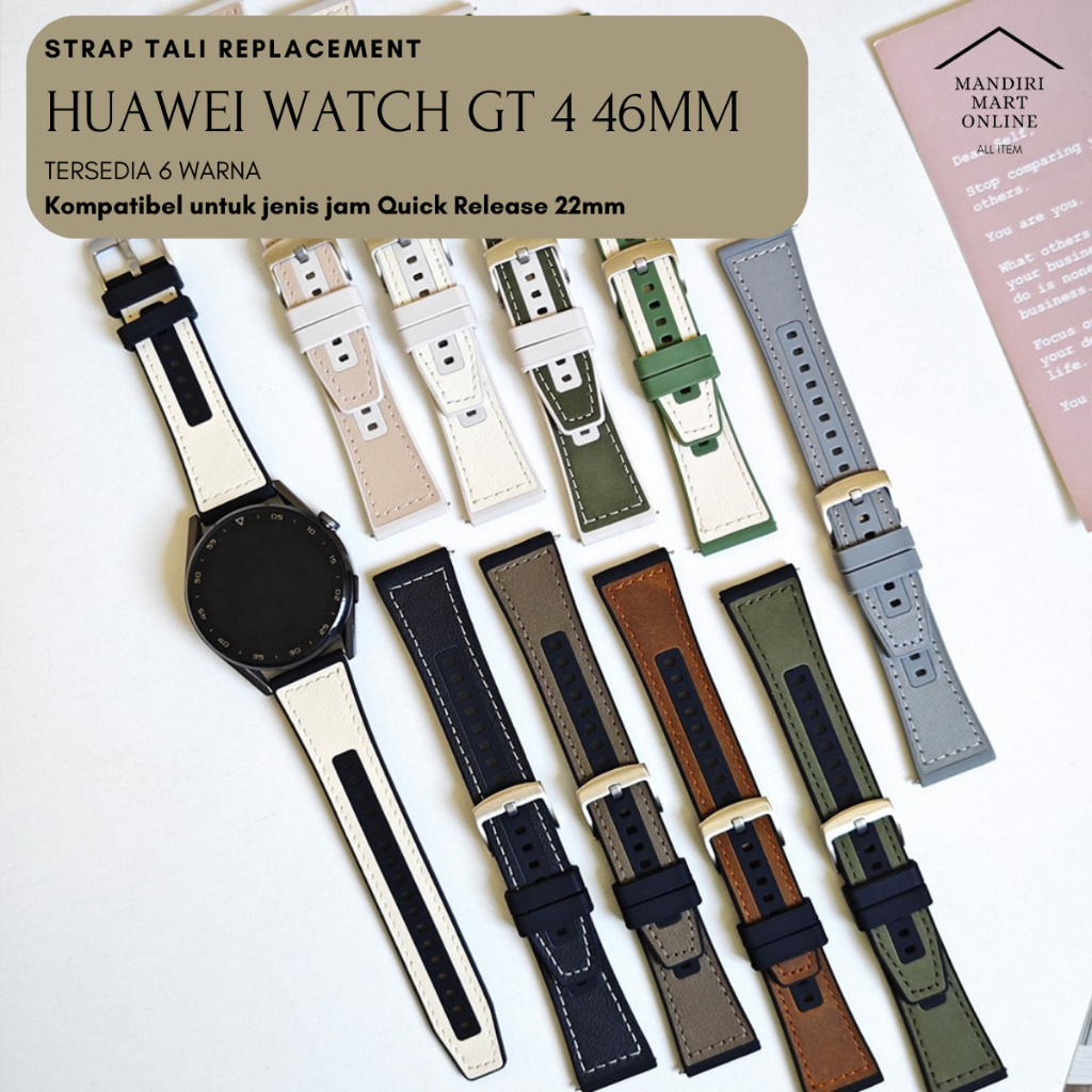 Jual Strap Huawei Watch GT 4 46mm Kombinasi Kulit Silicone Tali ...