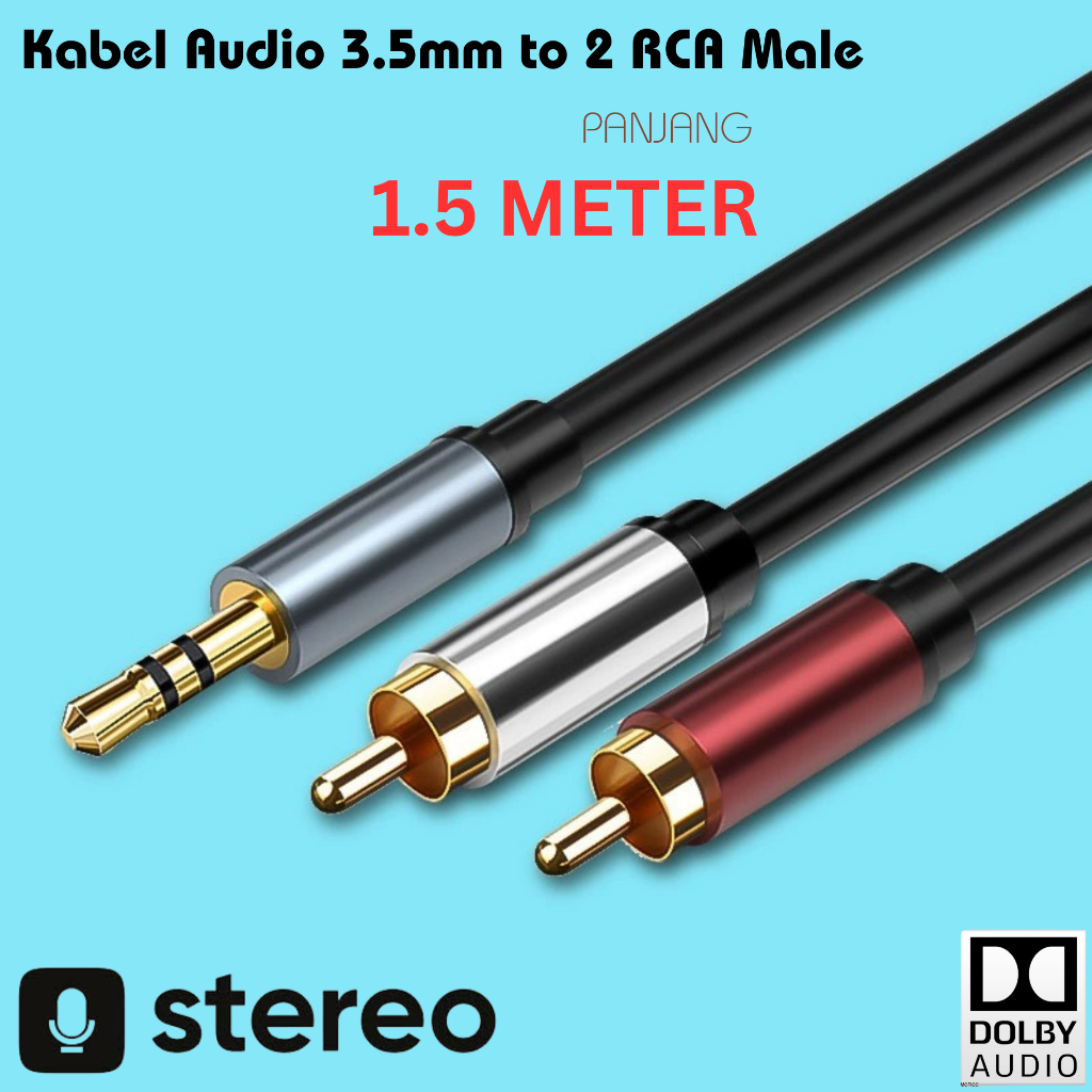 Jual Kabel Audio 3.5mm to 2 RCA Male For Speaker Multimedia Sterero ...