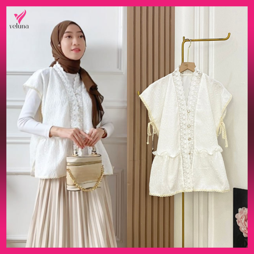 Jual Veluna | Lenka Vest Outer Brukat Rompi Putih Wanita Bahan Brokat ...