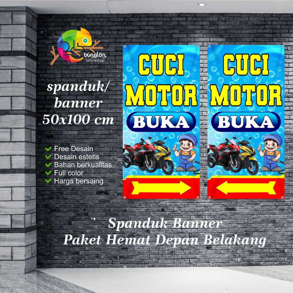 Jual Spanduk Banner 50x100 Paket Depan Belakang Cuci Motor Panah Custom ...
