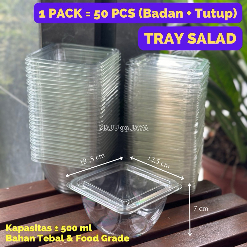 Jual (50 PCS) Mika Tray Salad Buah 500ml Bening Transparan Tebal (1 set Badan + Tutup) | Mika ...