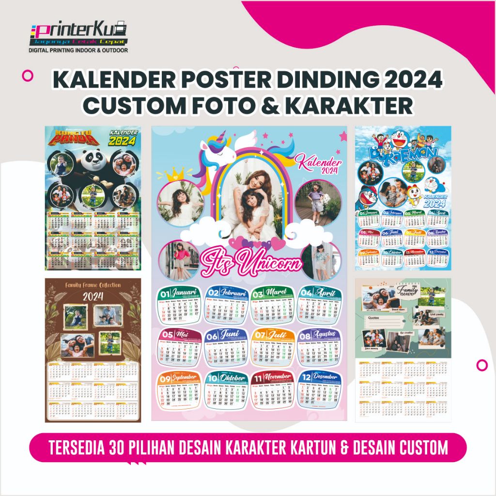 Jual Cetak Kalender Poster Dinding Aesthetic Custom Foto 2024 Free ...