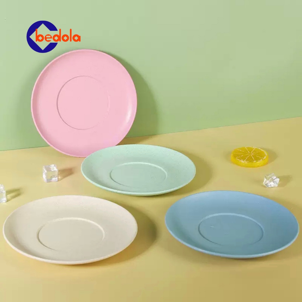 Jual Bedola 4 pcs piring bulat wheat straw plate piring makan saji ...