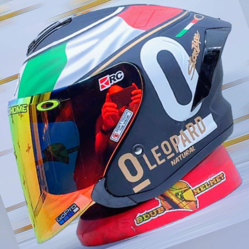 Jual Helm JS Armor Leopard blue paket ganteng spoiler 3D | Shopee Indonesia