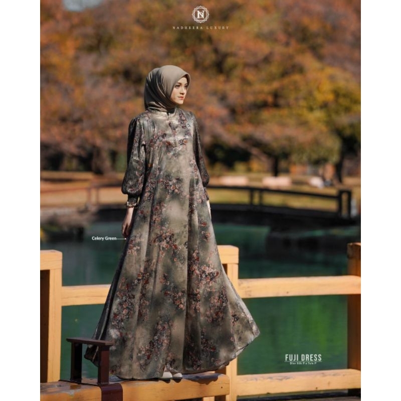 Jual FUJI DRESS by Nadheera luxury Gamis dress muslim Dior silk premium motif dress wanita ...