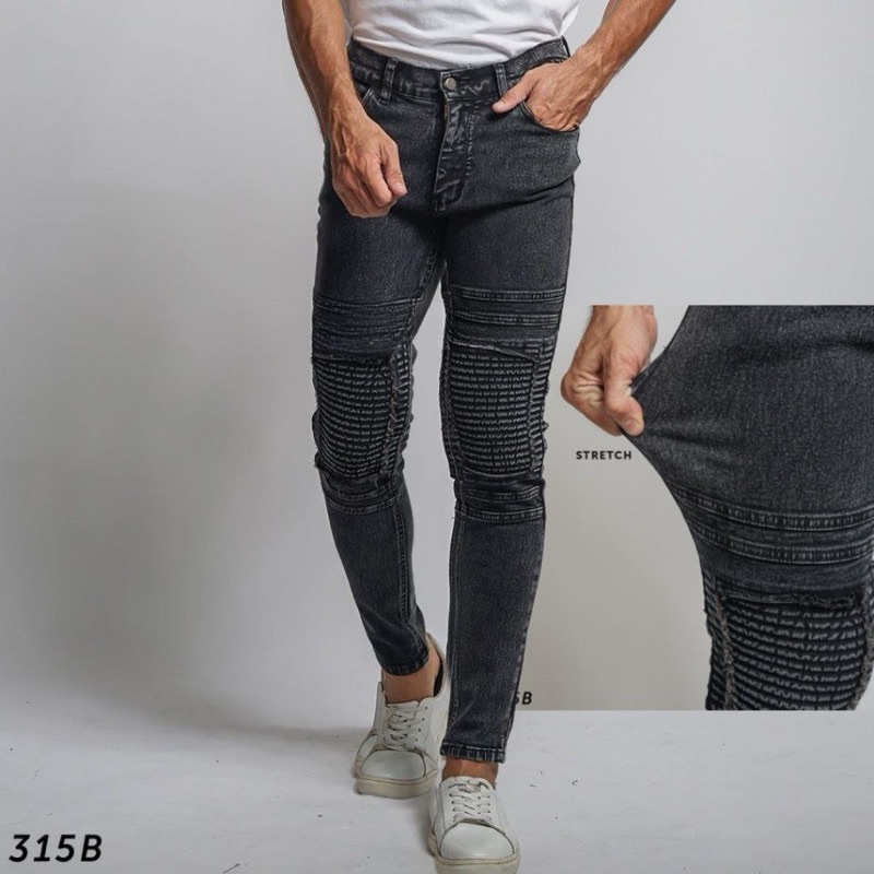 Jual Celana Bikers Riders Polos Panjang Snow Black Jeans Biker Sobek ...