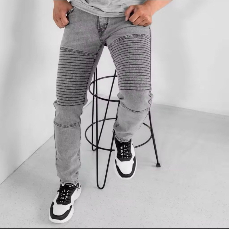 Jual Celana Bikers Riders Polos Panjang Snow Black Jeans Biker Sobek ...
