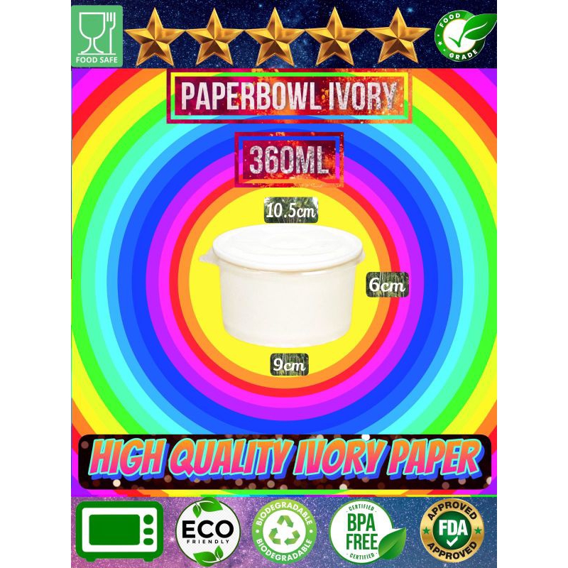 Jual Paper bowl uk 500ml Bahan Ivory PUTIH + TUPTUP /uk 360 ml Minimal ...
