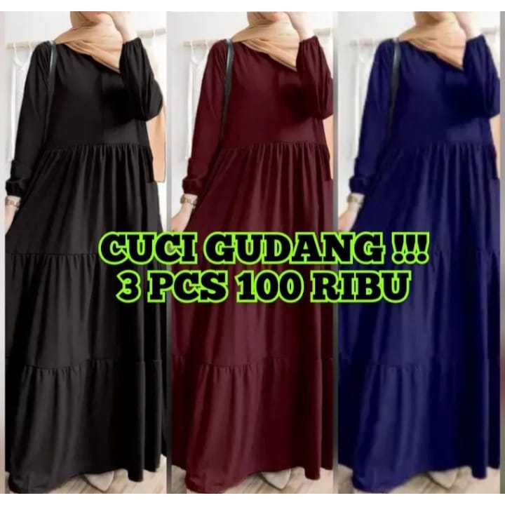 Jual Promo 3 Pcs 100 Ribu Gamis Rempel Susun Rayon Twil Model Terbaru ...