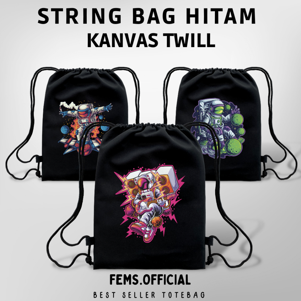 Jual Tas Serut Alien String Bag Astronaut Kanvas Twill Hitam Tebal ...