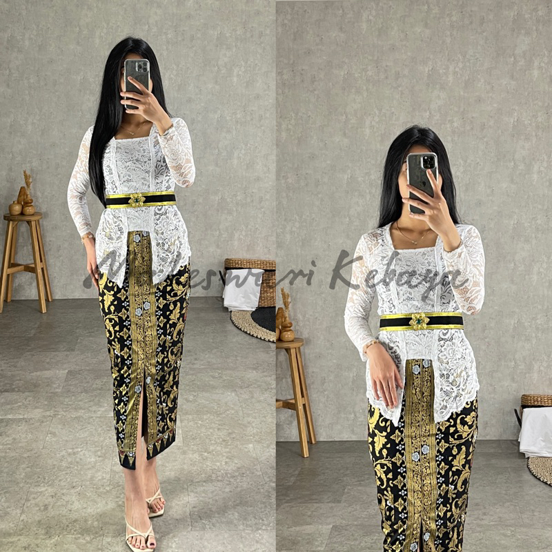 Jual Kebaya Bali Set Brukat Putih Panjang | Shopee Indonesia