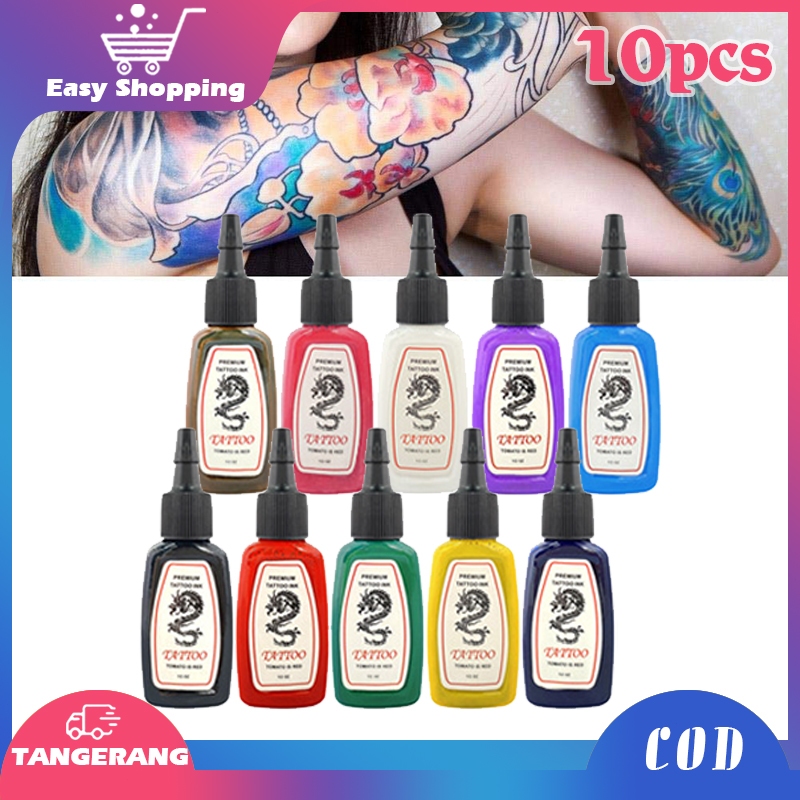 Jual 10 Warna Tinta Tattoo Set 15ml Tatto Ink Tato Tinta Tato Permanen Pigment Tato Sulam ...