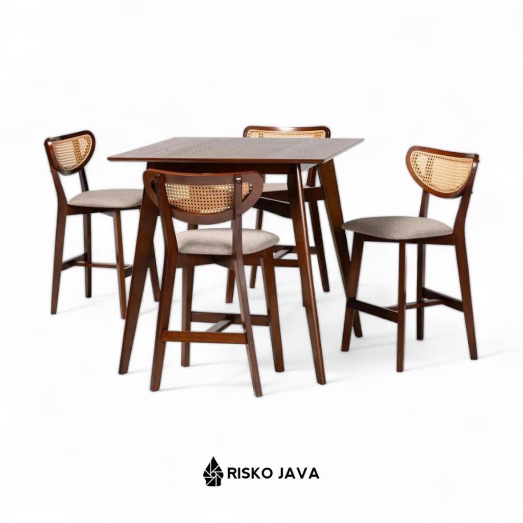 Jual Set Kursi Makan Kayu Jati / Kursi Makan Kombinasi Rotan Minimalis Retro 4 Kursi + Meja ...