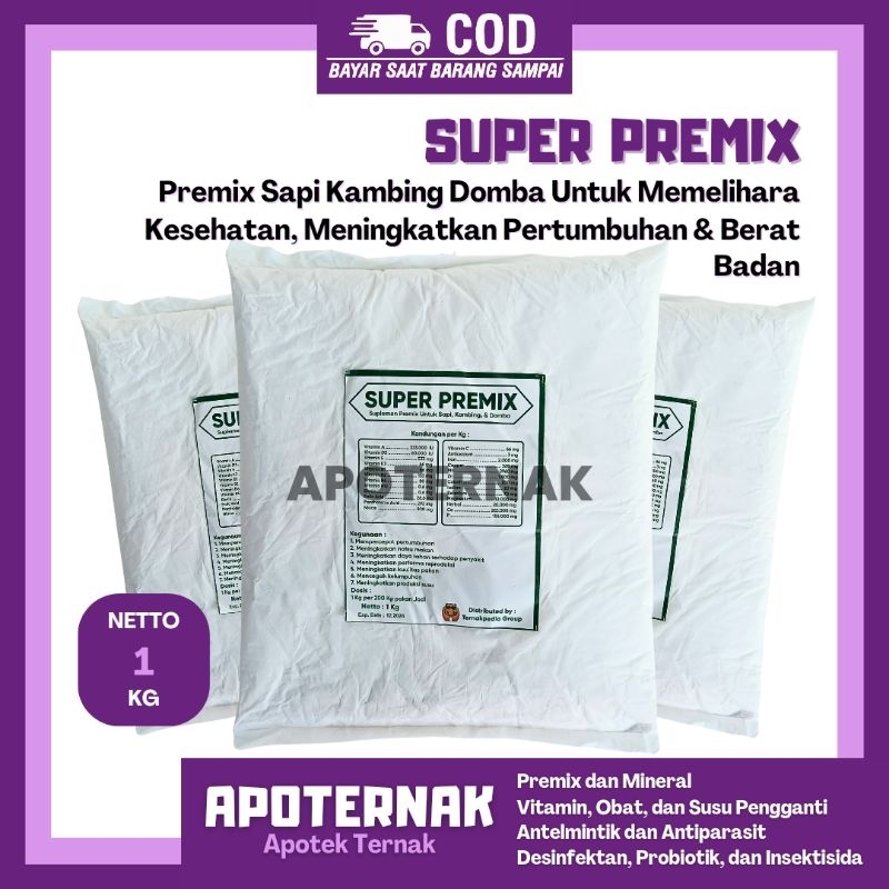 Jual SUPER PREMIX 1 KG - Premix Mineral Vitamin & Herbal Untuk Sapi Kambing Domba - Premix ...