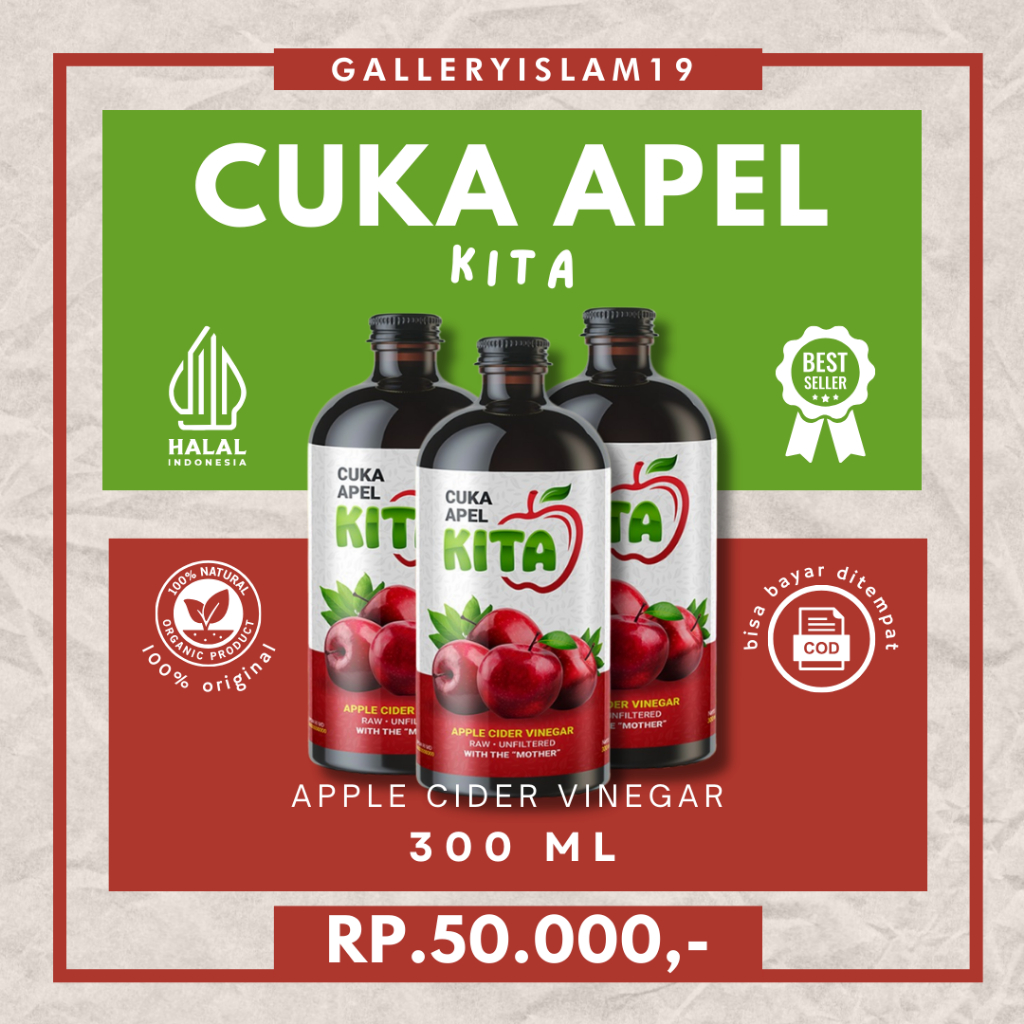 Jual Cuka Apel Kita 300 ml ACV Raw Organik Unfiltered Apple Cider ...